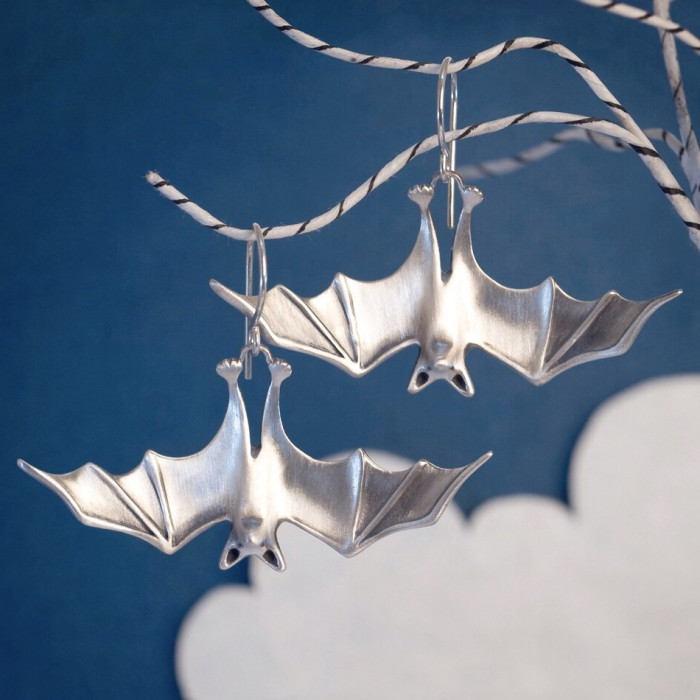 Awake Bat Handmade Flying Fox Bat Earrings by Jessica Goodenbury