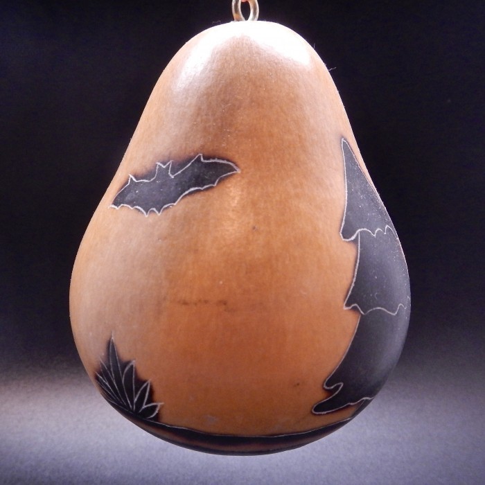 Carved Peruvian Gourds With Trees & Bats