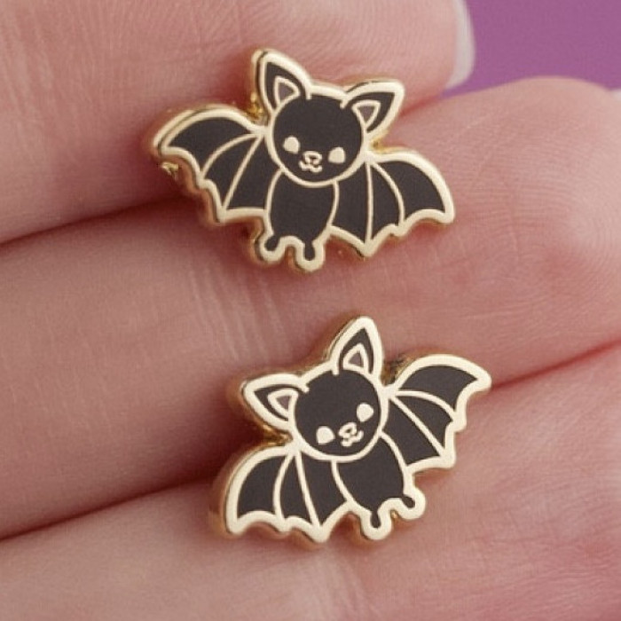 Itty Bitty Bat Enamel & Gold Plate Earrings OUT OF STOCK