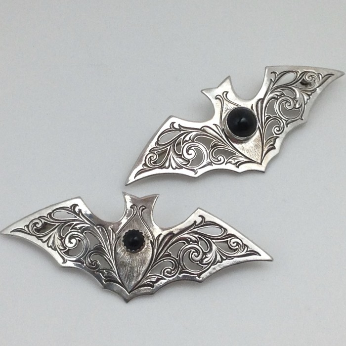 Kit Carson Sterling Victorian Bat With Onyx Stone