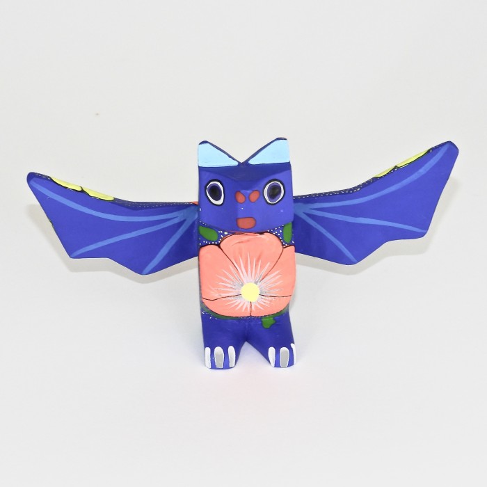 Large Standing Flower Chested Oaxacan Carved Bat Figures By Matias Ramirez