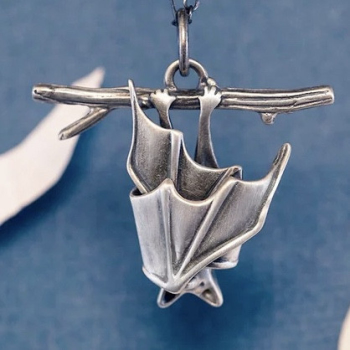 Precious Handmade Sleeping Bat Necklace In Solid Sterling Silver, 14K ...