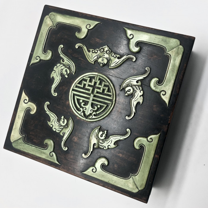 Rare Circa 1800 Box With Carved Bone Bats