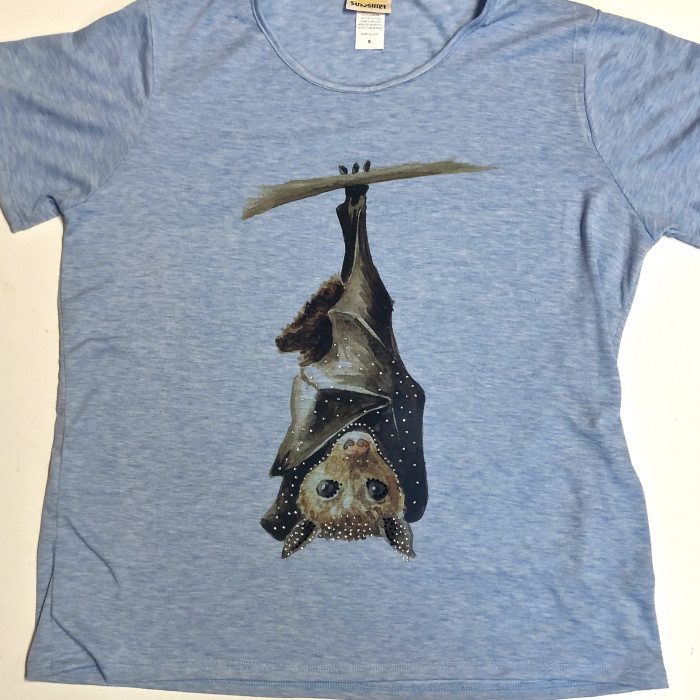 Rhinestone Sparkle Bat Aqua Ladies Tee