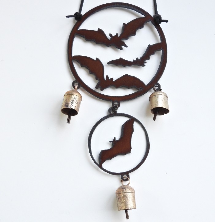 Rustic Metal Two Circle Bats Wind Chime/Large Ornament