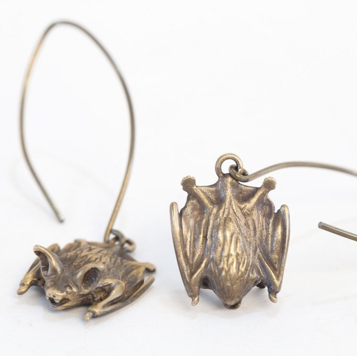 Sweet Brown Bat Dangle Earrings, Handmade in Silver, Bronze, or 14k ...