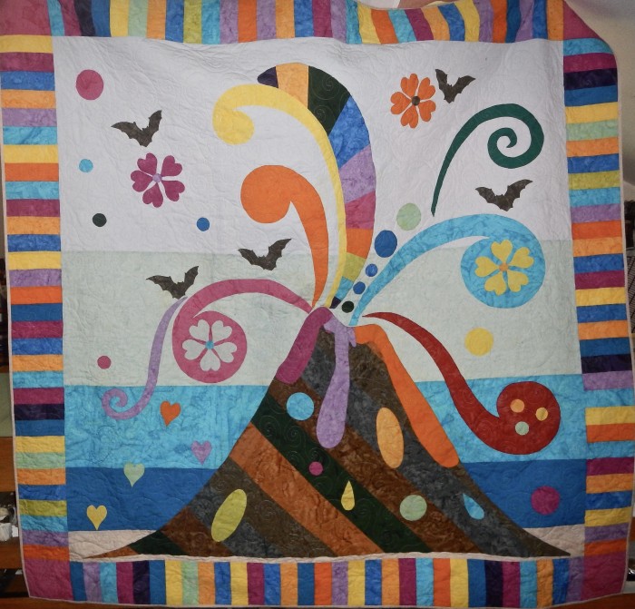 Volcano and Bats Quilt 70" by 70" SOLD